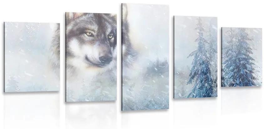 5-dílný obraz vlk v zasněžené krajině Varianta: 200x100