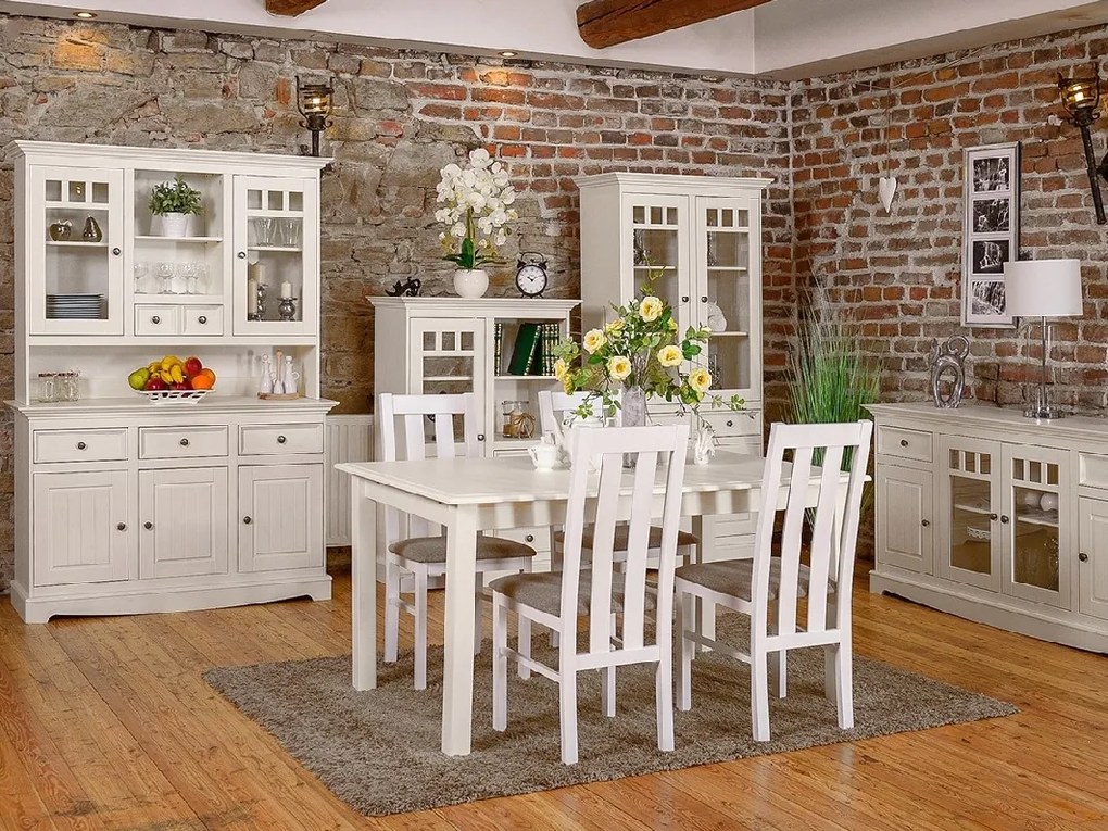 Bílý nábytek Čtyřdveřová komoda Belluno Elegante, dřevěná, bílá, masiv, borovice