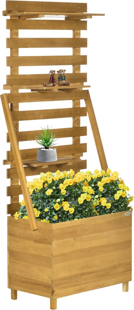 Vyvýšený záhon Outsunny s treláží, květinová bedýnka se 3 policemi, do zahrady a na terasu, hnědé, 63 x 39 x 160 cm | Aosom