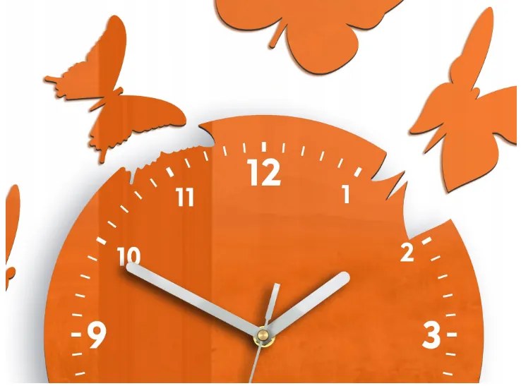M.Clock Nástěnné akrylové hodiny motýli 28 cm oranžové