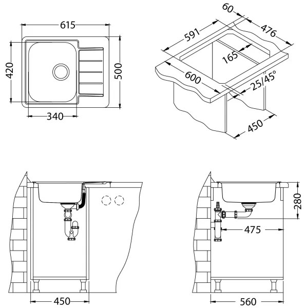 ALVEUS 1125356 - Kuchyňský dřez LINE 61,5x50 cm matná ocel/satin
