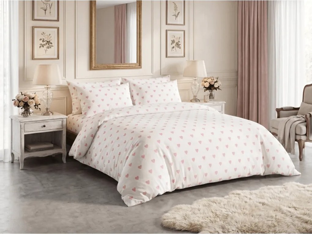 Bavlněné povlečení PINK HEART CHARM bílé, 100% bavlna Rozměr povlečení: 70 x 90 cm | 140 x 200 cm