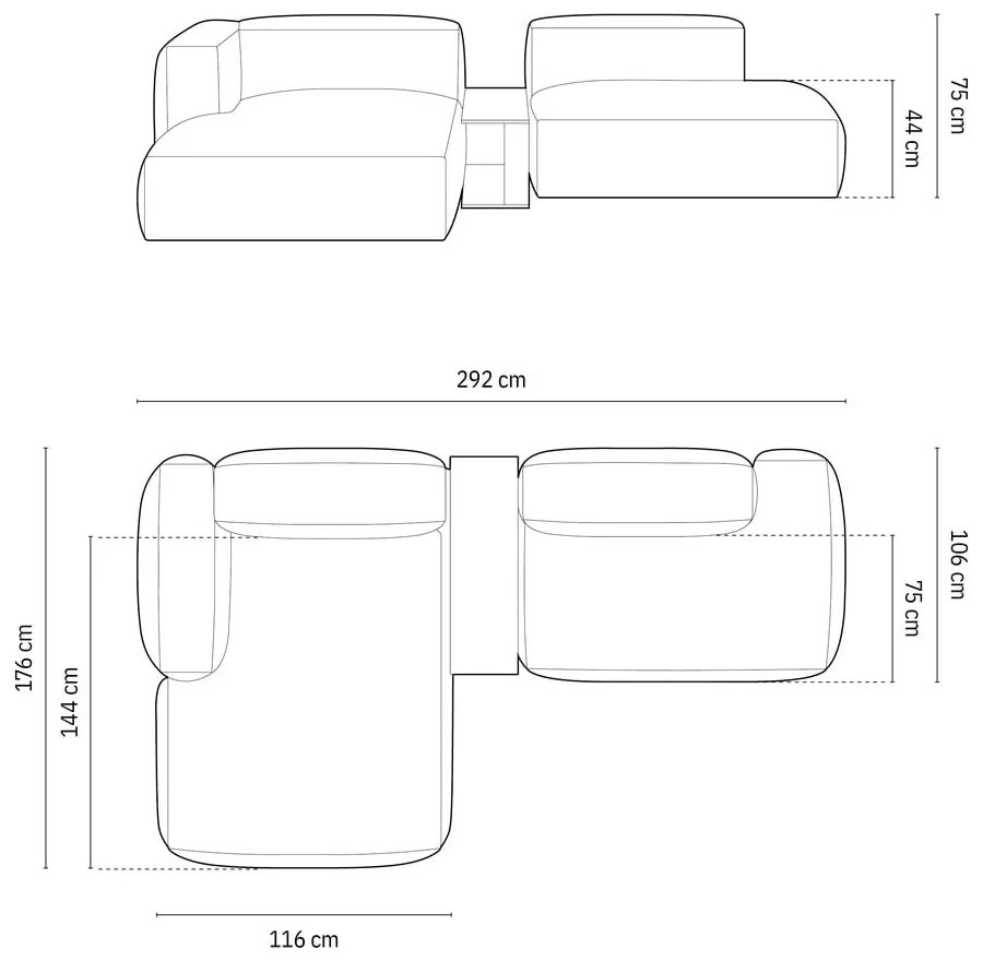 Černá modulární rohová pohovka (levý roh) Martina – Micadoni Home