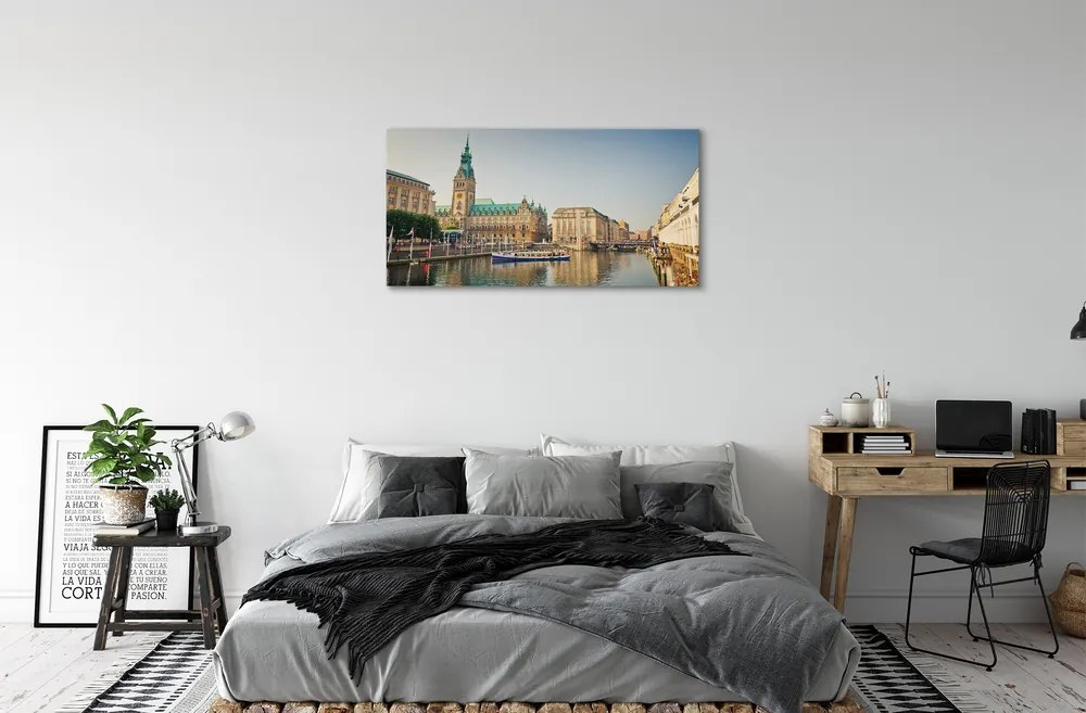 Obrazy na plátně Německo Hamburg River katedrála 125x50 cm