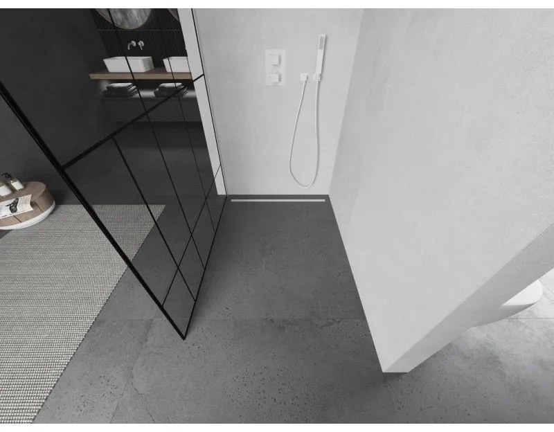Mexen Kioto, Walk-In sprchová zástěna 80 x 200 cm, 8mm sklo čiré/černý vzor, bílý profil, 800-080-101-20-78
