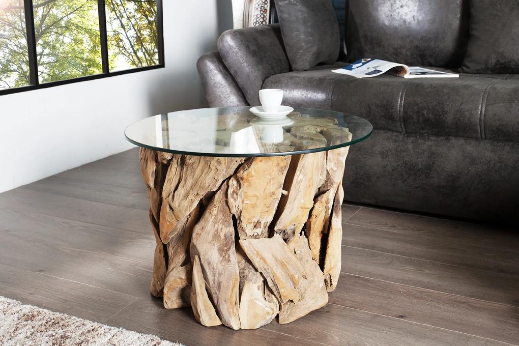 Noble Home Konferenční stolek NARI I, dřevo, sklo, přírodní