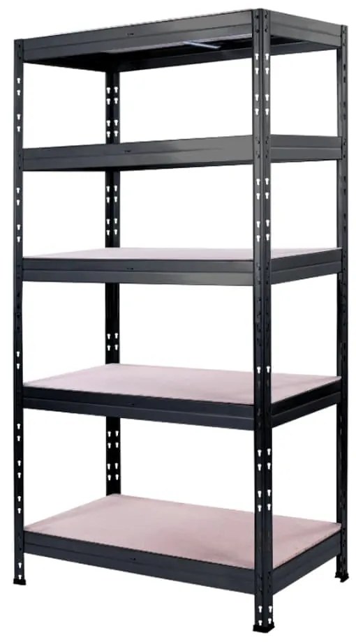 Kovový regál RIVET s dřevěnou HDF policí, 180x90x45cm, 5 polic, 450 kg na polici, antracitová hladká struktura