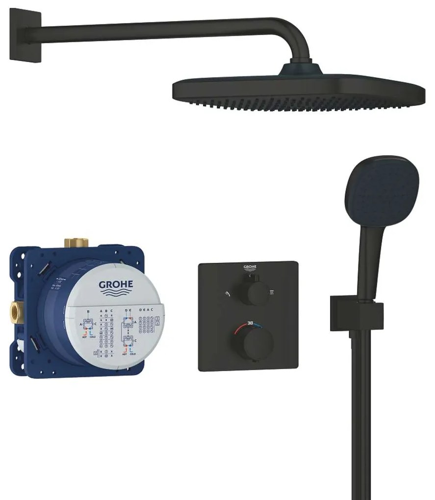 Grohe - Sprchový set s termostatem pod omítku, s tělesem, 25x25 cm, 2 proudy, matná černá 348822430