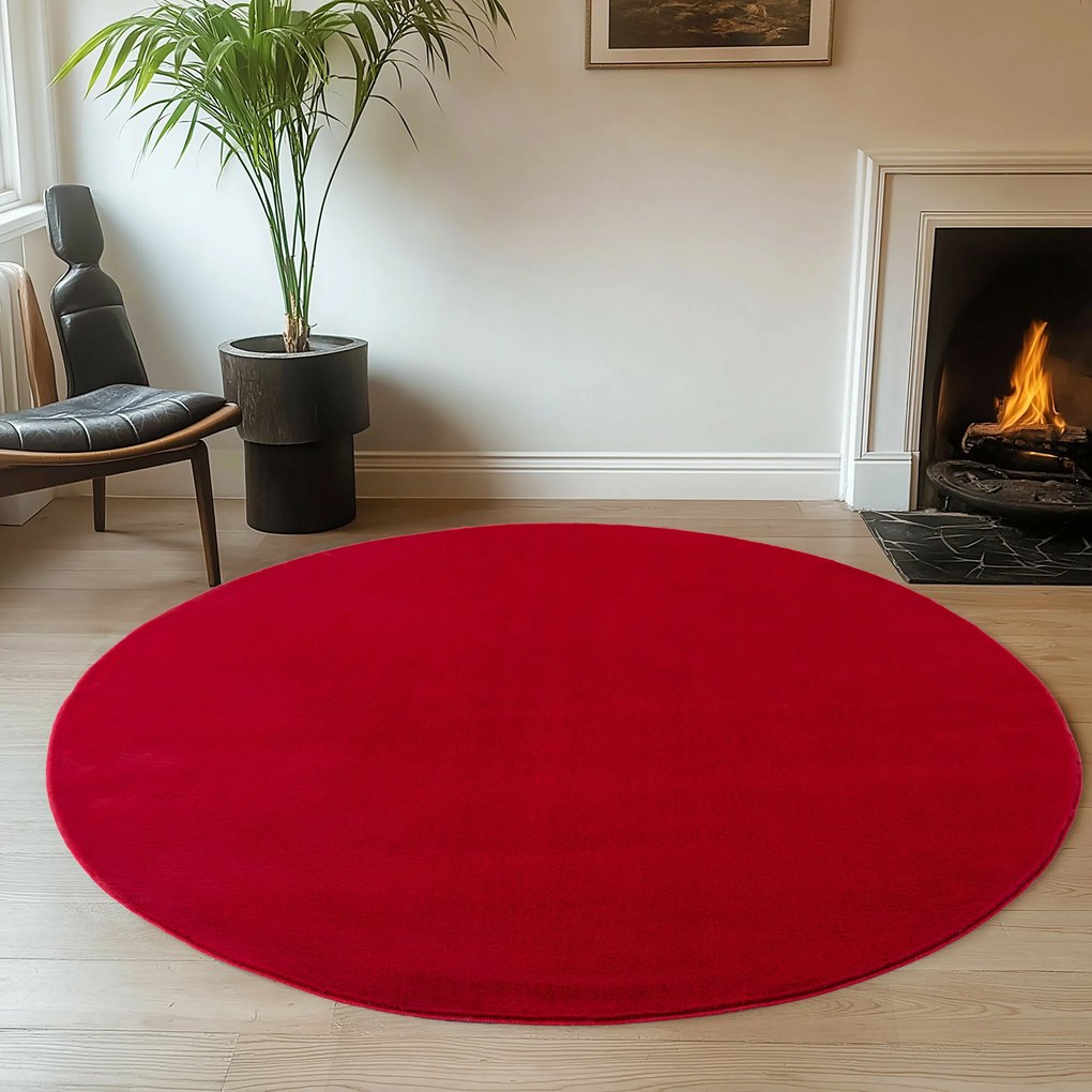 Ayyildiz, Kusový koberec Joy 1400 red kruh, 120x120 (průměr) kruh, červená, chodba / předsíň