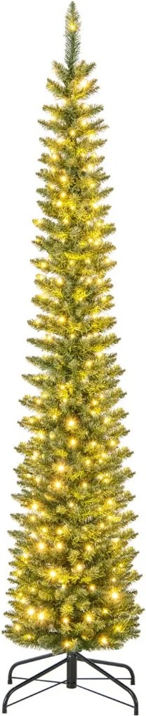 Costway Umělý vánoční stromek s LED světly Tenký vánoční stromek s osvětlením