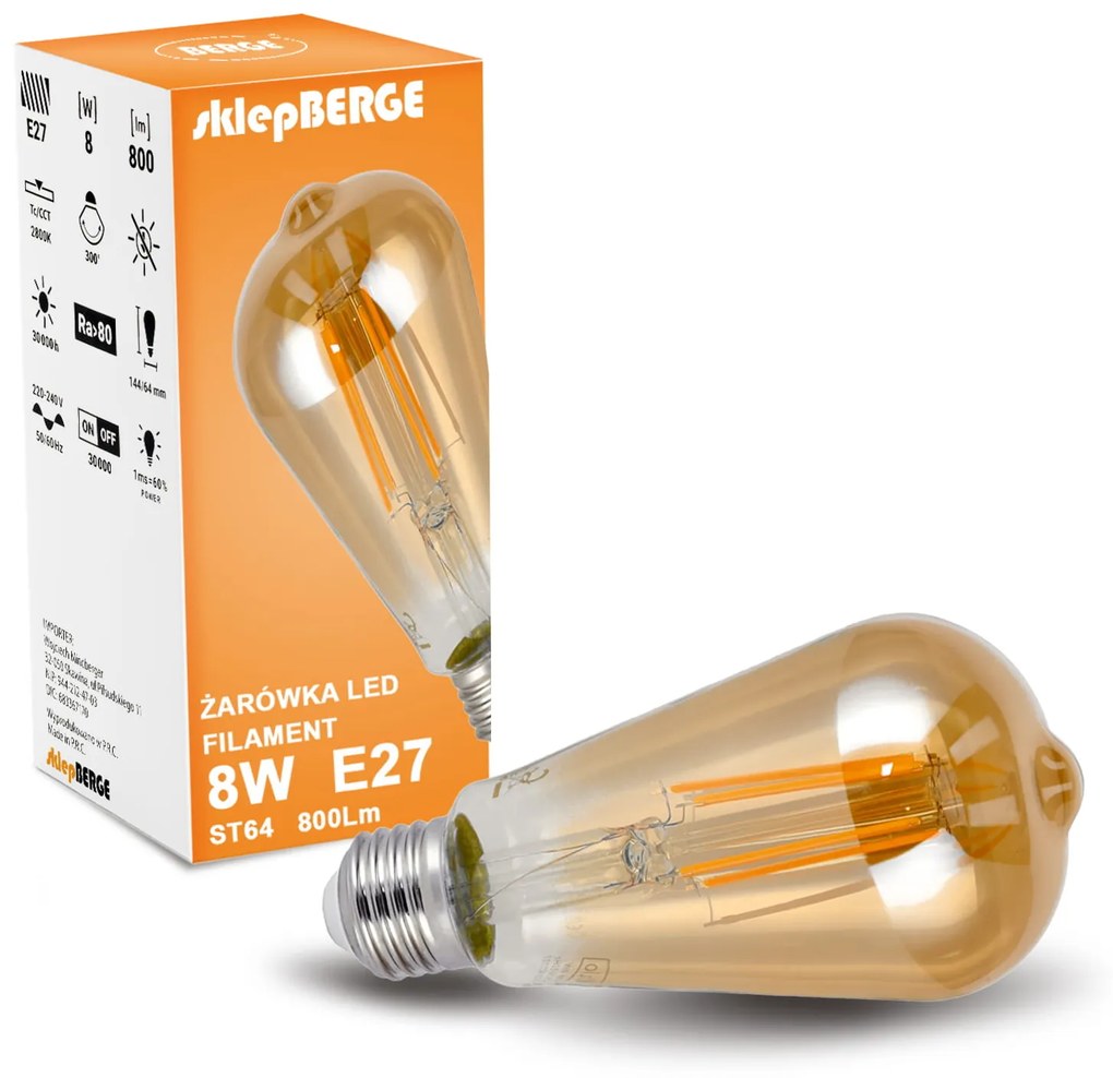 BERGE LED žárovka E27 8W ST64 teplá bílá