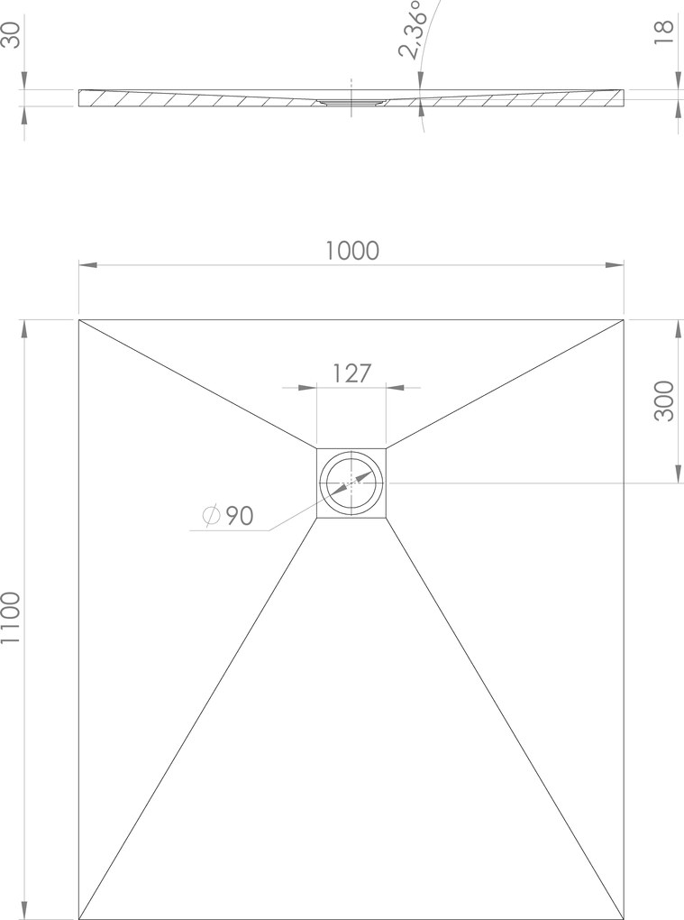 Polysan Treneca sprchová vanička z litého mramoru 110 x 100 cm s možností úpravy rozměru šedá mat 84312.31