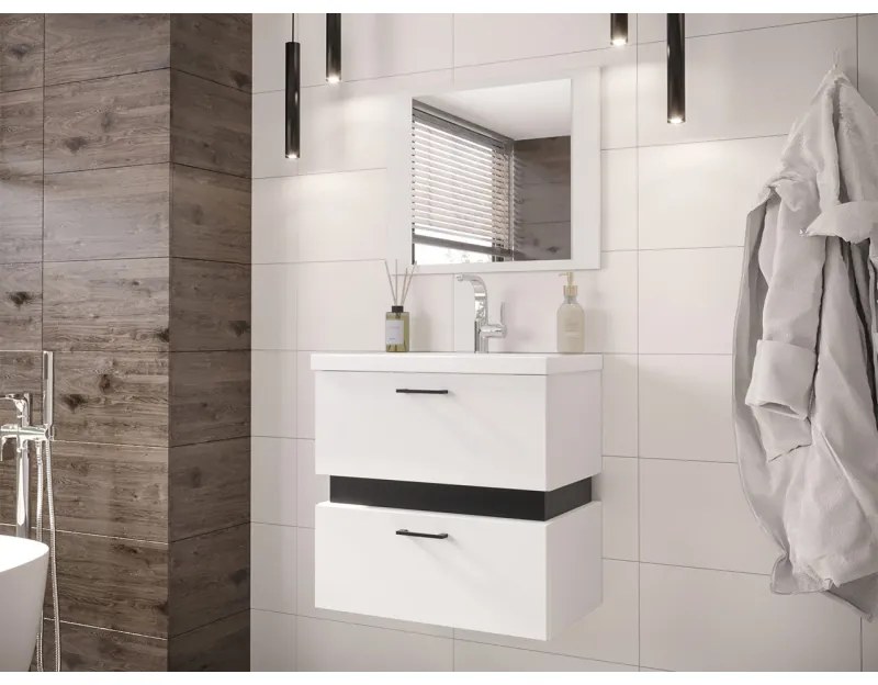 Koupelnový nábytek Torvaldi V, Sifon k umyvadlu: ano, Umyvadlo: ne, Barva: bílá / bílá + černý mat