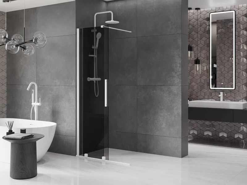 Mexen Velar, sprchová zástěna s posuvnými dveřmi Walk-in 70 x 200 cm, 8mm šedé sklo, bílá matná, 871-070-000-43-20