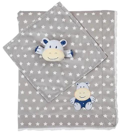 Baby Ono Oboustranná deka 75x100 cm s usínáčkem 30x30 cm - šedá hrošík
