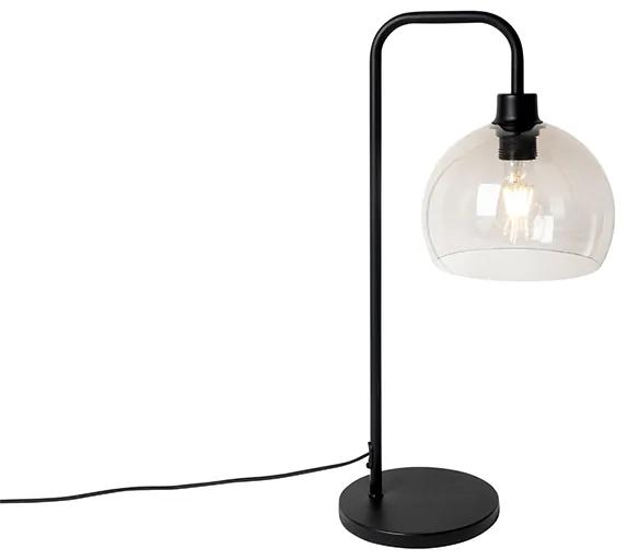 Moderní stolní lampa černá s kouřovým sklem - Malý
