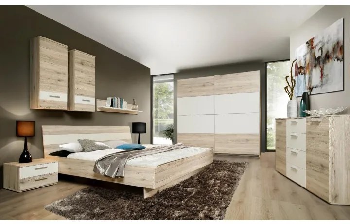 Ložnice (skříň, postel, 2 ks noční stolky) dub pískový bílá, VALERIA