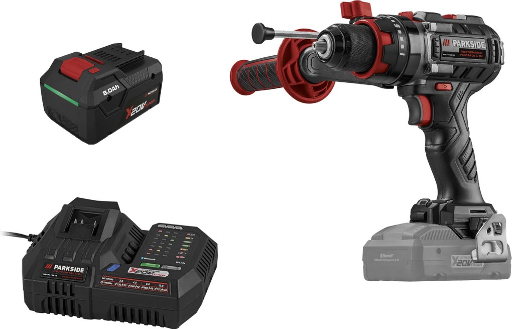 Parkside Performance® Aku příklepová vrtačka Psbsap 20 Li-D4, Smart 8 Ah