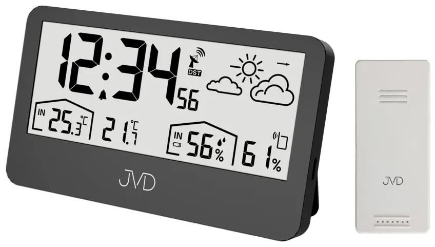 JVD Digitální rádiem řízená černá meteorologická stanice JVD RB3407.1