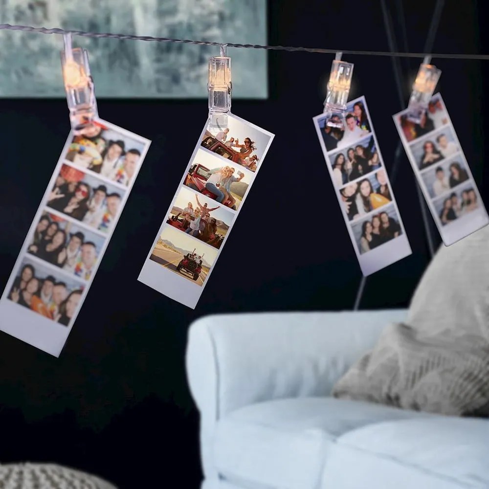 Transparentní LED světelný řetěz ve tvaru kolíčků DecoKing Pin, 40 světýlek, délka 6,35 m