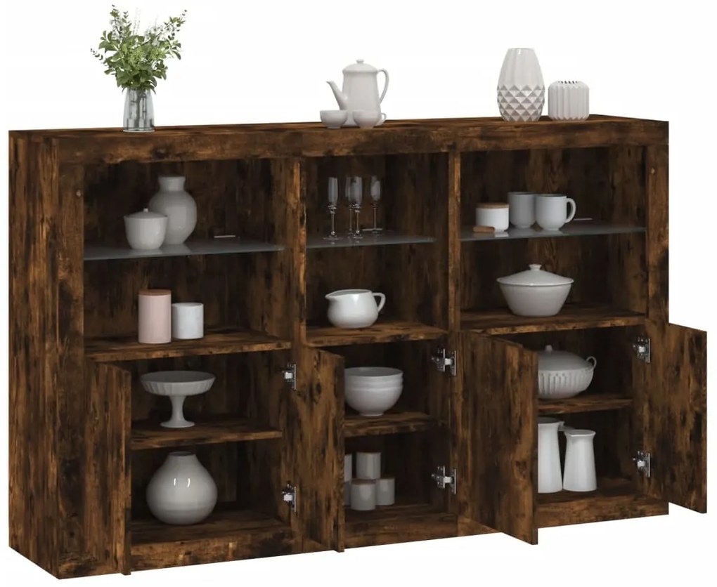 Příborník s LED osvětlením kouřový dub 162 x 37 x 100 cm 3209146