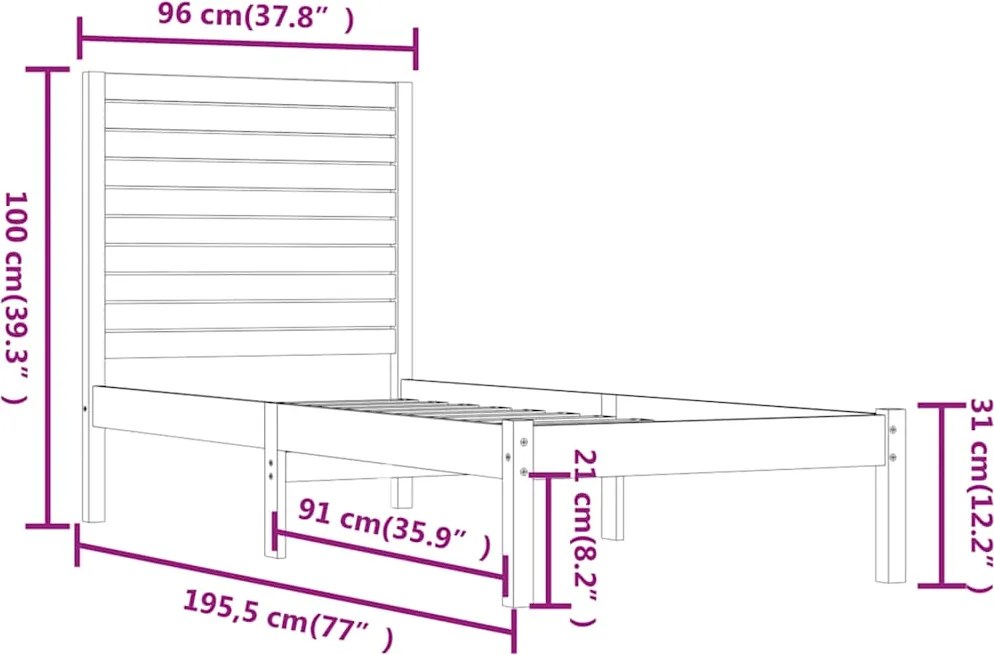 Rám postele bílý masivní dřevo 90 x 190 cm jednolůžko 3104574