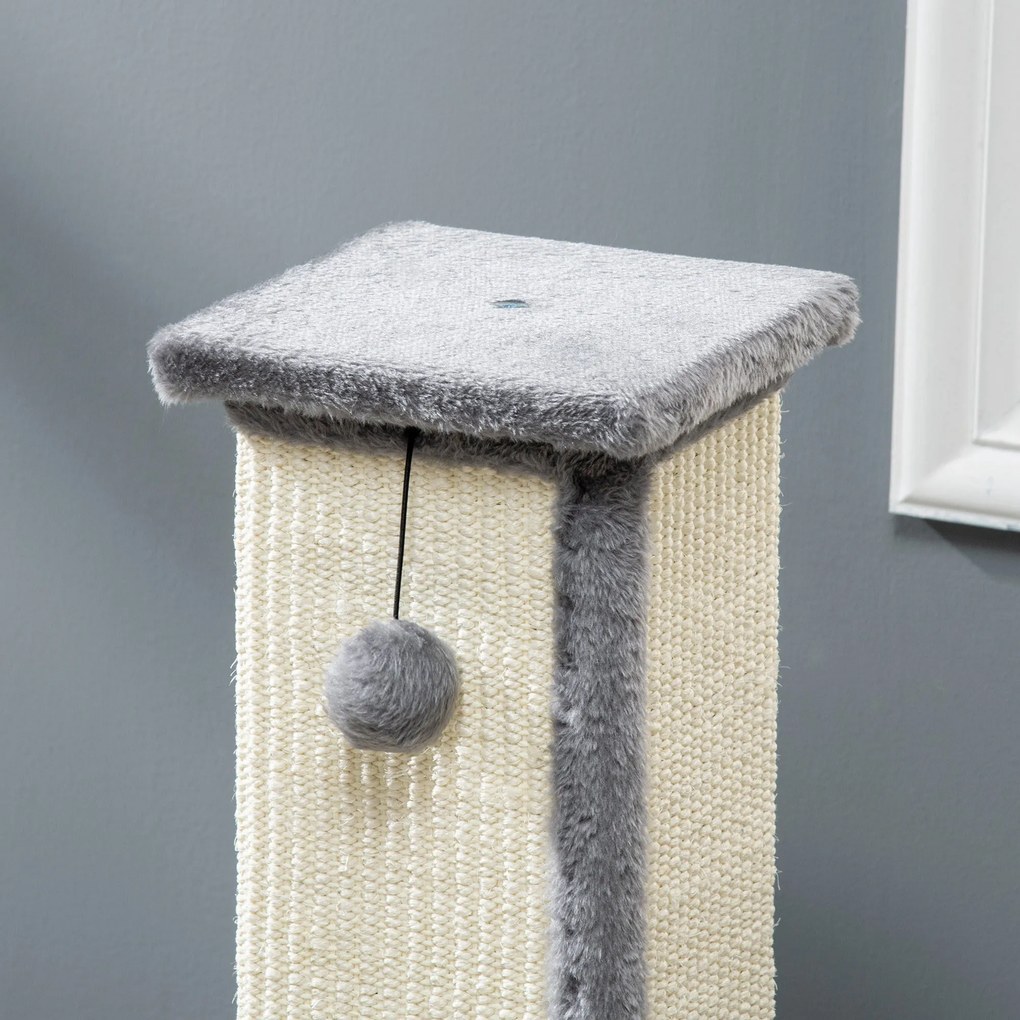 PawHut Škrabací Sloup, 81cm Škrabací Sloupec, Sisalový Kočičí Škrabací Strom s Hracím Míčkem, Kočičí Škrabací Nábytek pro Kočky do 5 kg, Vnitřní, Šed…