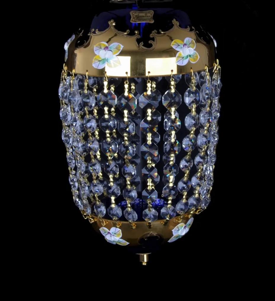 Kobaltově modré nástěnné svítidlo s kovovým ramenem a 1 žárovkou směrem dolů