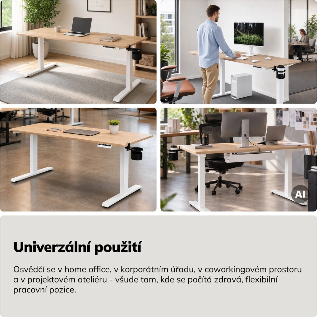 Elektrický stůl s nastavitelnou výškou ergonomický bílý/dub sonoma,1600x800 mm: ARIA