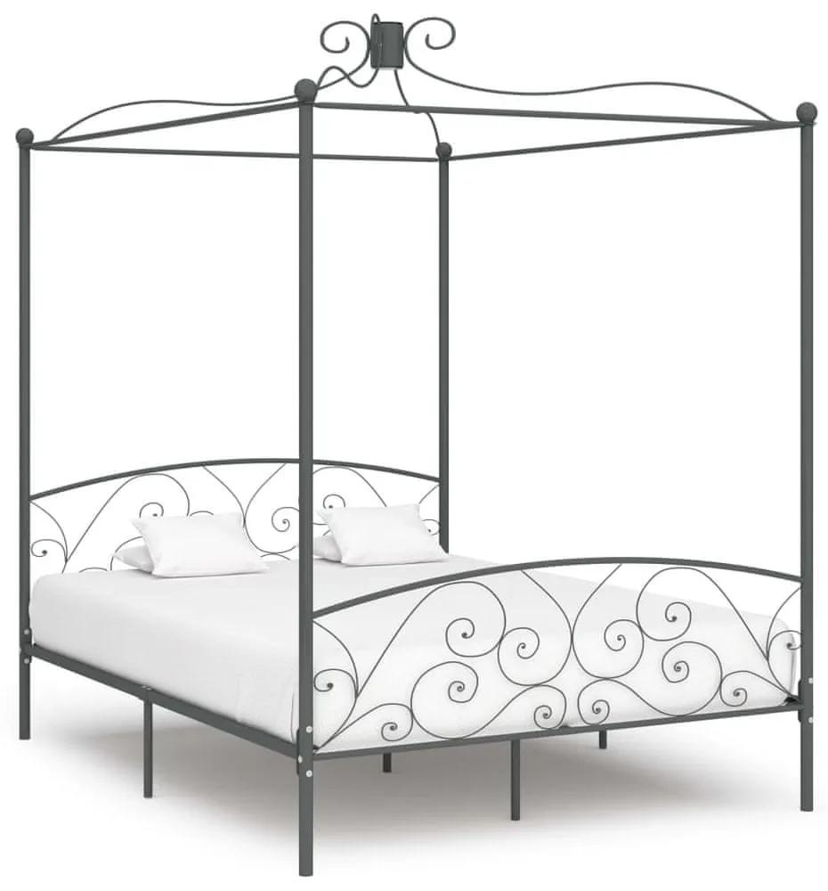 Petromila Rám postele s nebesy šedý kovový 180 x 200 cm