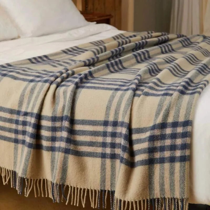Vlněná deka Hex Check Blue Slate 240 x 150 cm Tweedmill