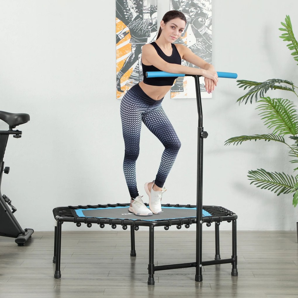 SPORTNOW Fitness Trampolina 114x114x132 cm S elastickým skákacím povrchem a nastavitelným 3-úrovňovým madlem, ocelový rám pro trénink nohou a těla do…