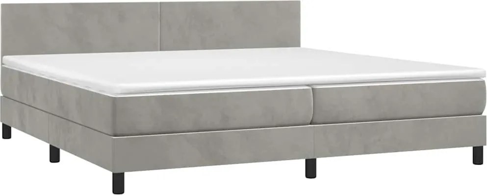 Box spring postel s matrací a LED světle šedá 200x200 cm samet 3134303