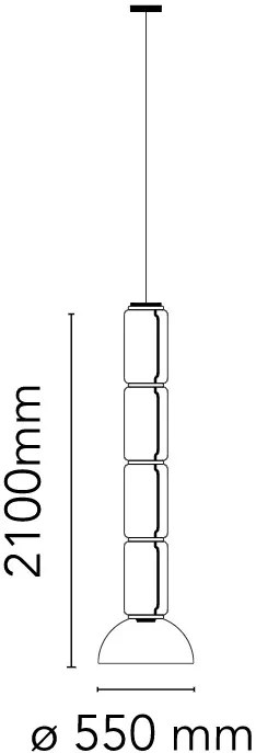 Flos Noctambule S4 Low Cylinder and Bowl, závěsné svítidlo ze skla, 5x9W + 1x18W LED 2700K, výška 210cm