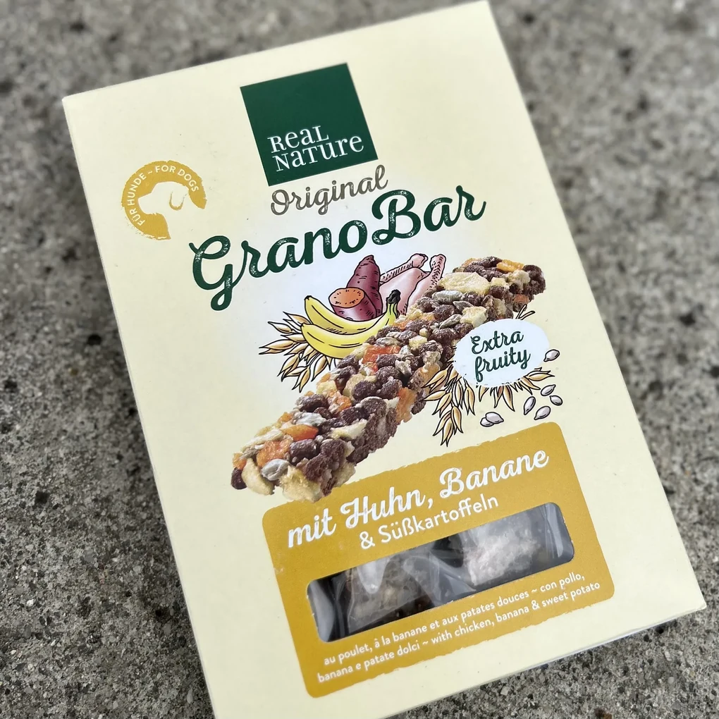 Real Nature Grano Bar tyčinky pro psy kuře, banán a batáty 100g (Real ...