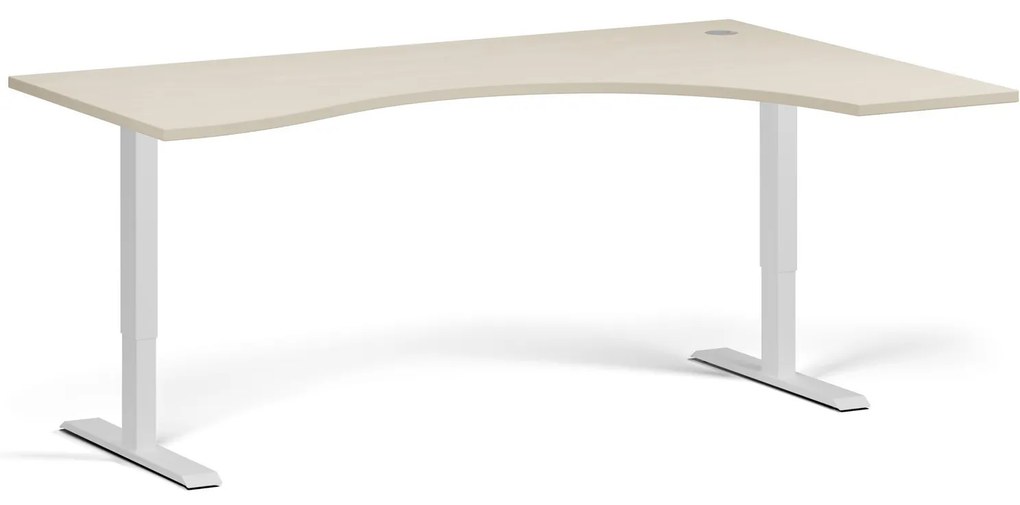 Ergonomický výškově nastavitelný stůl, 180x120 cm, 1 motor, L/P, bílá podnož, bříza