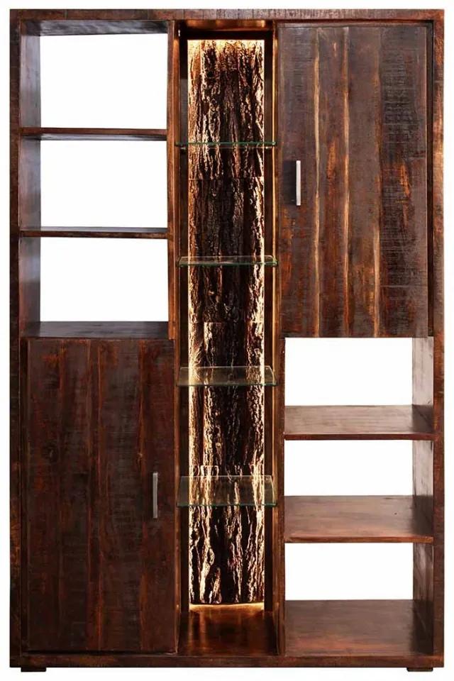 Massive home | Hnědá dřevěná vitrína Baroxo z masivní akácie a LED světly - VÝPRODEJ MH04061WX