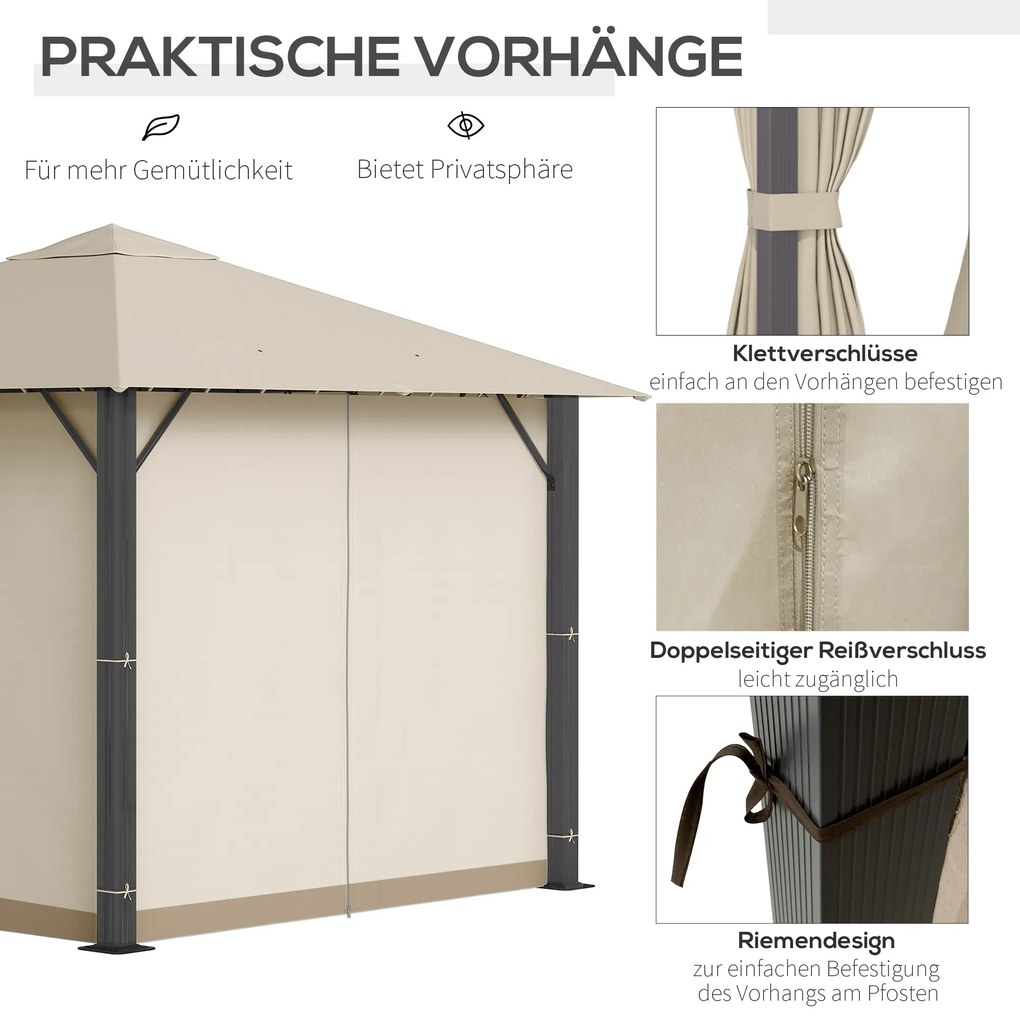 Zahradní altán OUTSUNNY 3x3m s větracími otvory 4 boční panely odolný proti povětrnostním vlivům z hliníku a polyesteru 2,97x2,97x2,6m v barvě khaki …