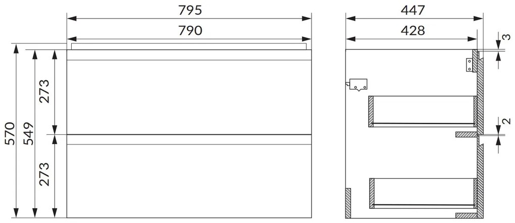 Cersanit Moduo, závěsná umyvadlová skříňka 80x45x57 cm, antracitová matná, S590-069-DSM