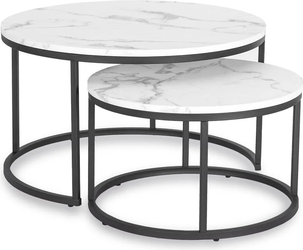 Mebel Elite Elegantní sada stolků DAFNE MAX, bílý mramor a černý kov Meble Elite