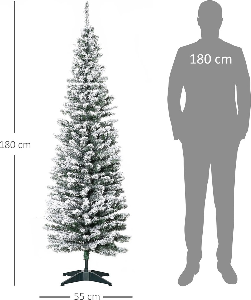 HOMCOM Umělý vánoční strom, 210 cm, zasněžené PVC větve, skládací, kovový stojan, zelená/bílá