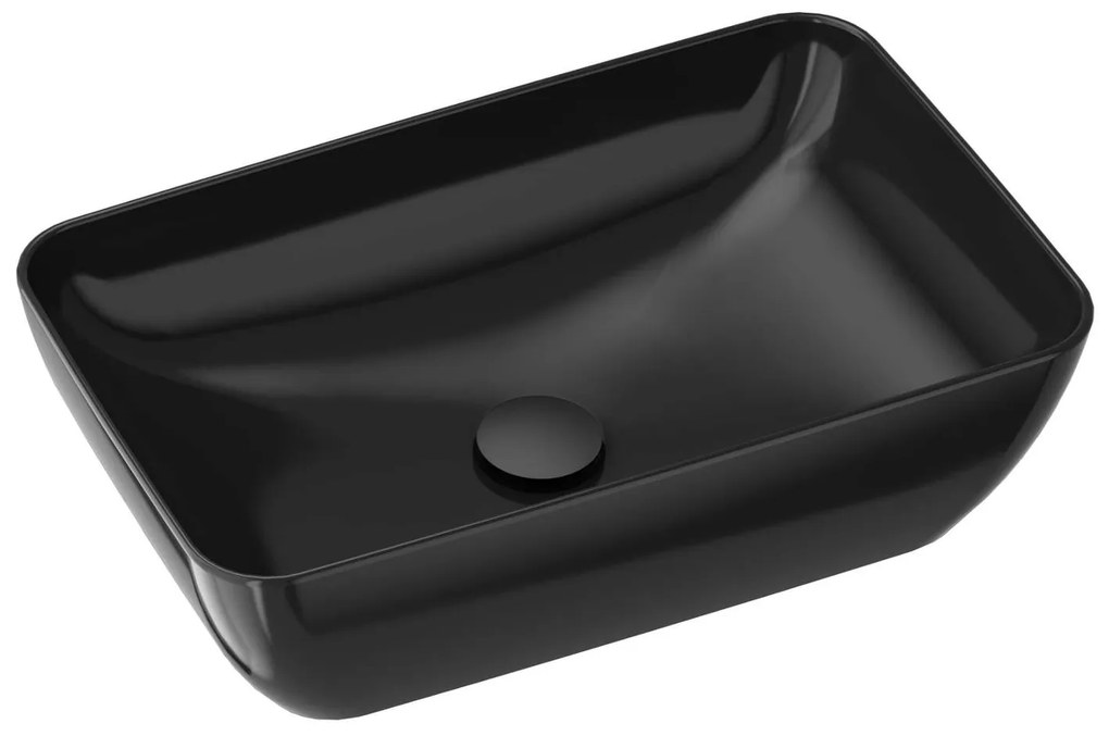 Ravak UNI - Umyvadlo na desku 50x31 cm, bez přepadu, lesklá černá XJX03150000