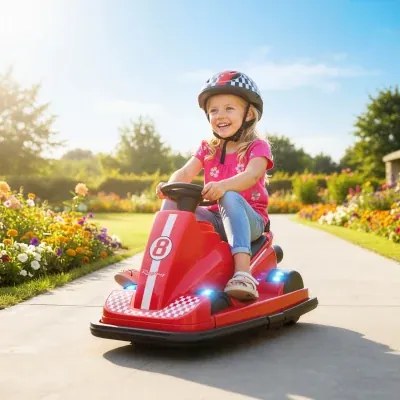 AIYAPLAY Autoskúter pro děti, otočný o 360 stupňů, volant, LED světla, hudební funkce, 3-8 let, červený