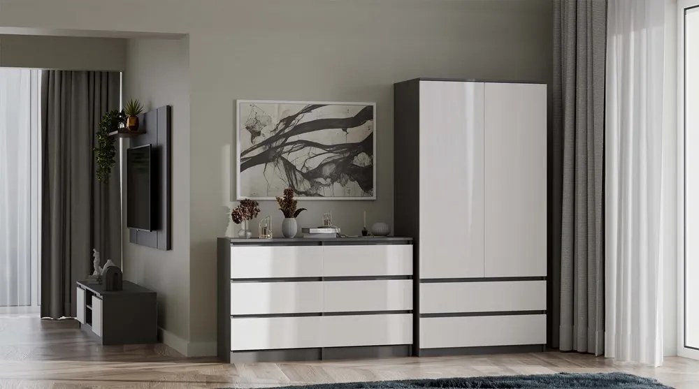 FALCO Komoda Malvína M6 120 antracit/bílá
