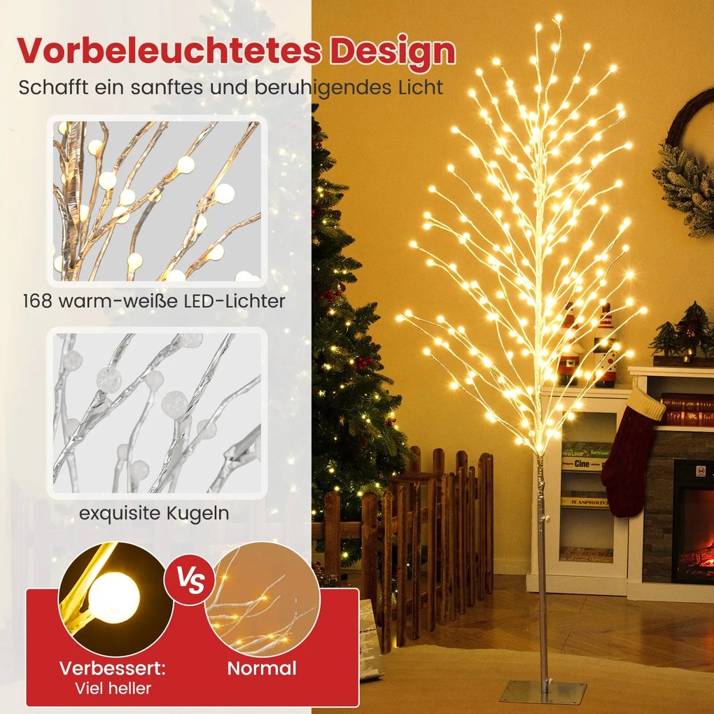 Costway Dekorační LED bříza 186 cm s teplým bílým světlem