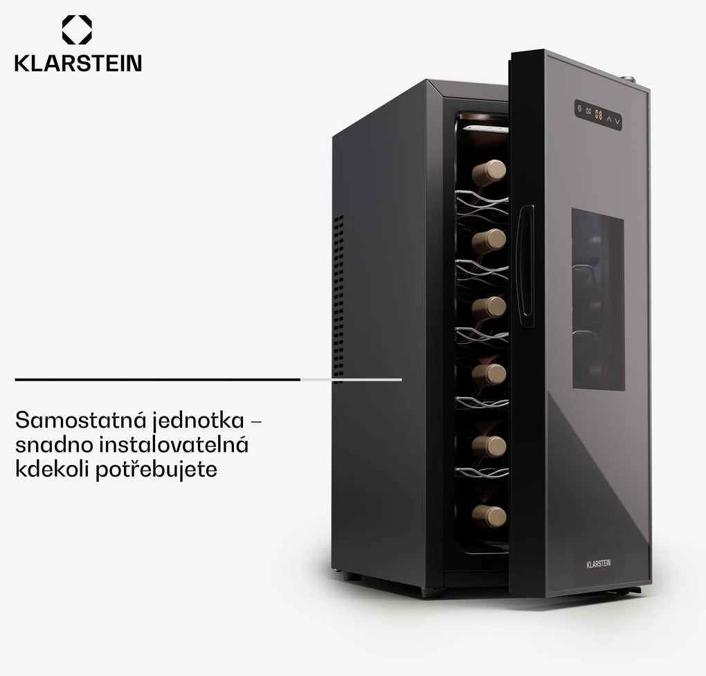 Klarstein Silent Vino 12 Uno Slim, vinotéka, 30 l/12 lahví, 8-18 °C, dotykový displej