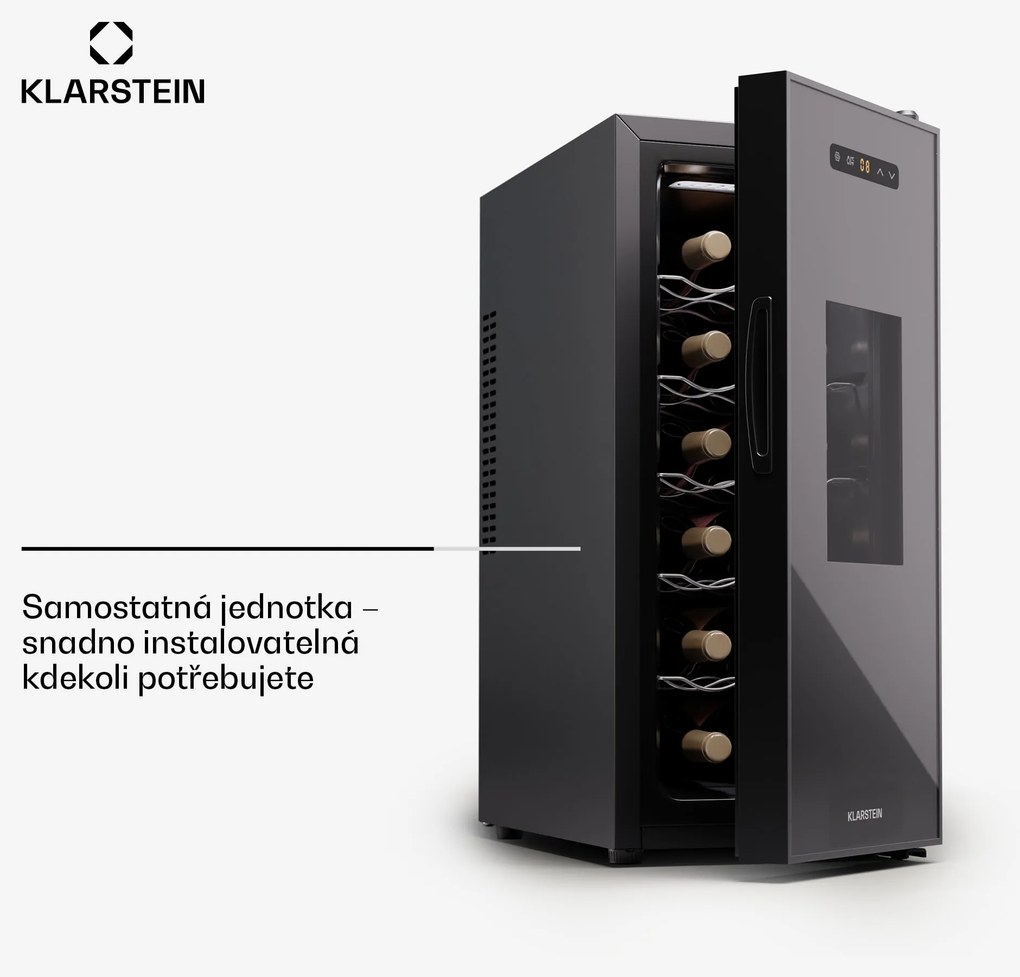 Klarstein Silent Vino 12 Uno Slim, vinotéka, 31 l/12 lahví, 8-18 °C, dotykový displej