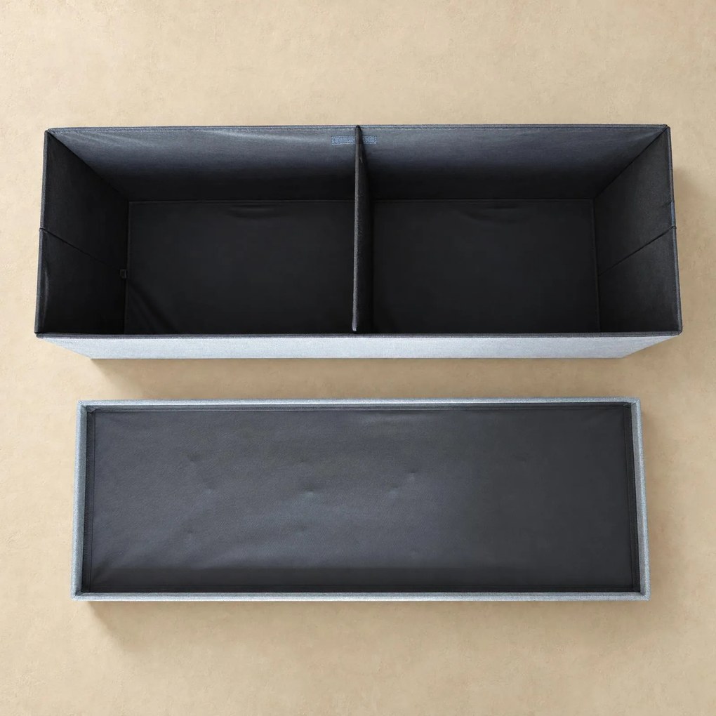 Obdélníkový taburet s úložným prostorem, skládací, 110 × 38 × 38 cm, šedý
