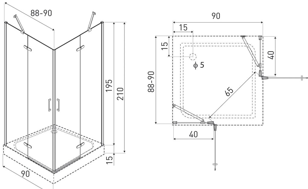 Novoterm Čtvercový sprchový kout NV-Flow 90x90 chrom/transparent + vanička