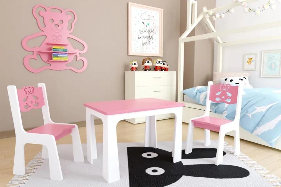 Set dětský stůl se dvěma židličkami medvídek růžovo-bílý
